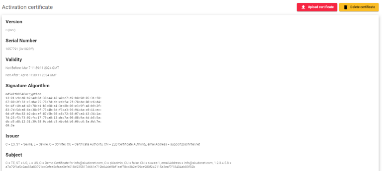 System | Activation Certificate - SKUDONET