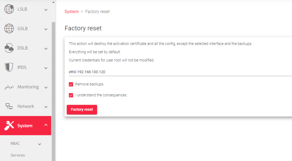 System | Factory Reset - SKUDONET