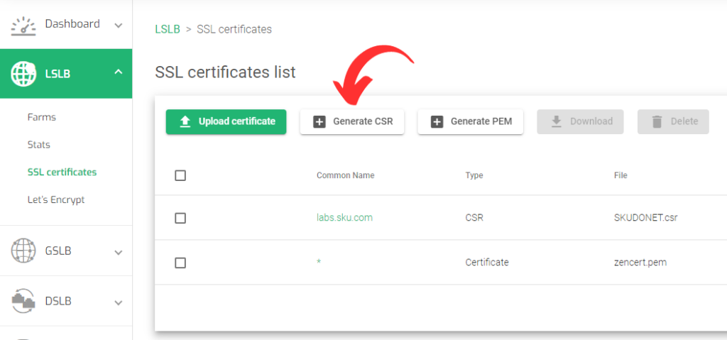 LSLB | SSL Certificates | Generate CSR - SKUDONET